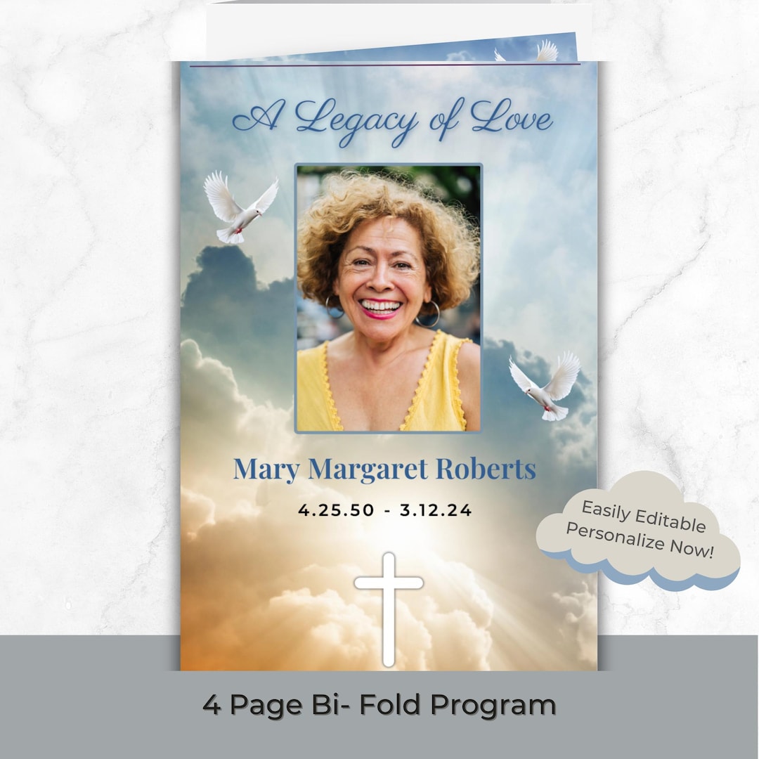 Heavenly Clouds Funeral Program - Printable Memorial Service Template ...
