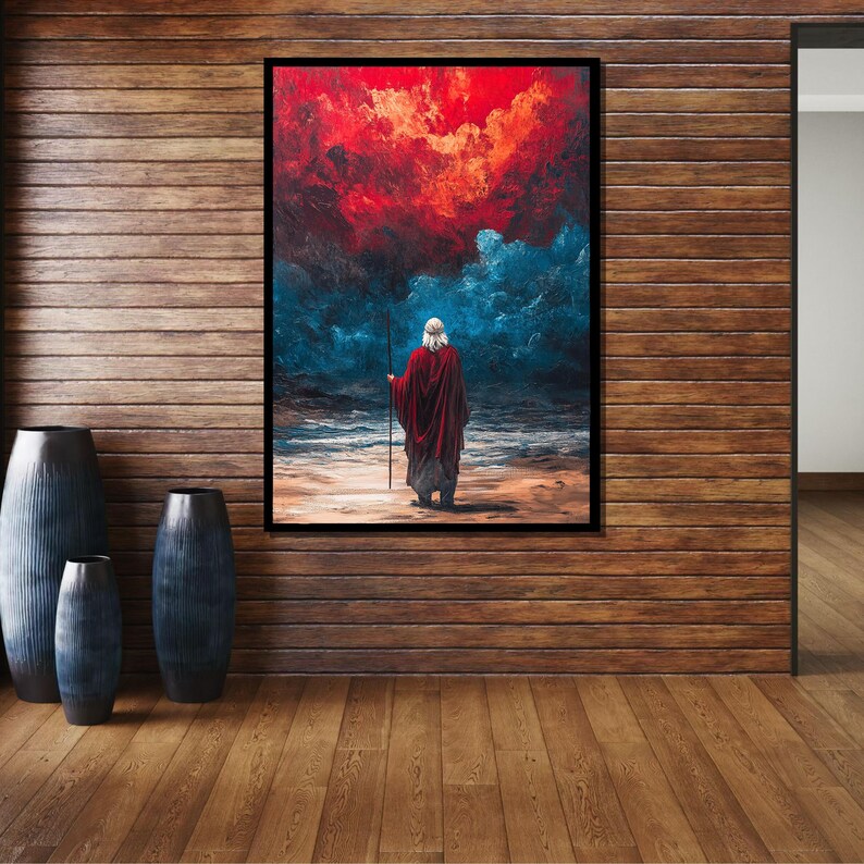 Prophet in Red Sea Canvas,divine Vision Art,biblical Wall Art,red Cloak ...