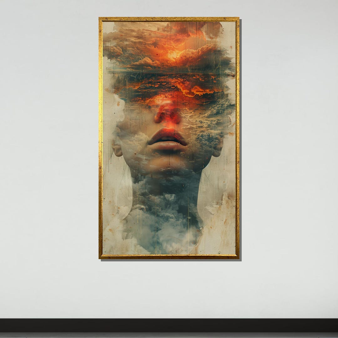 Surreal Dreamscape Portrait, Abstract Face Art, Woman Wall Art,cloud ...