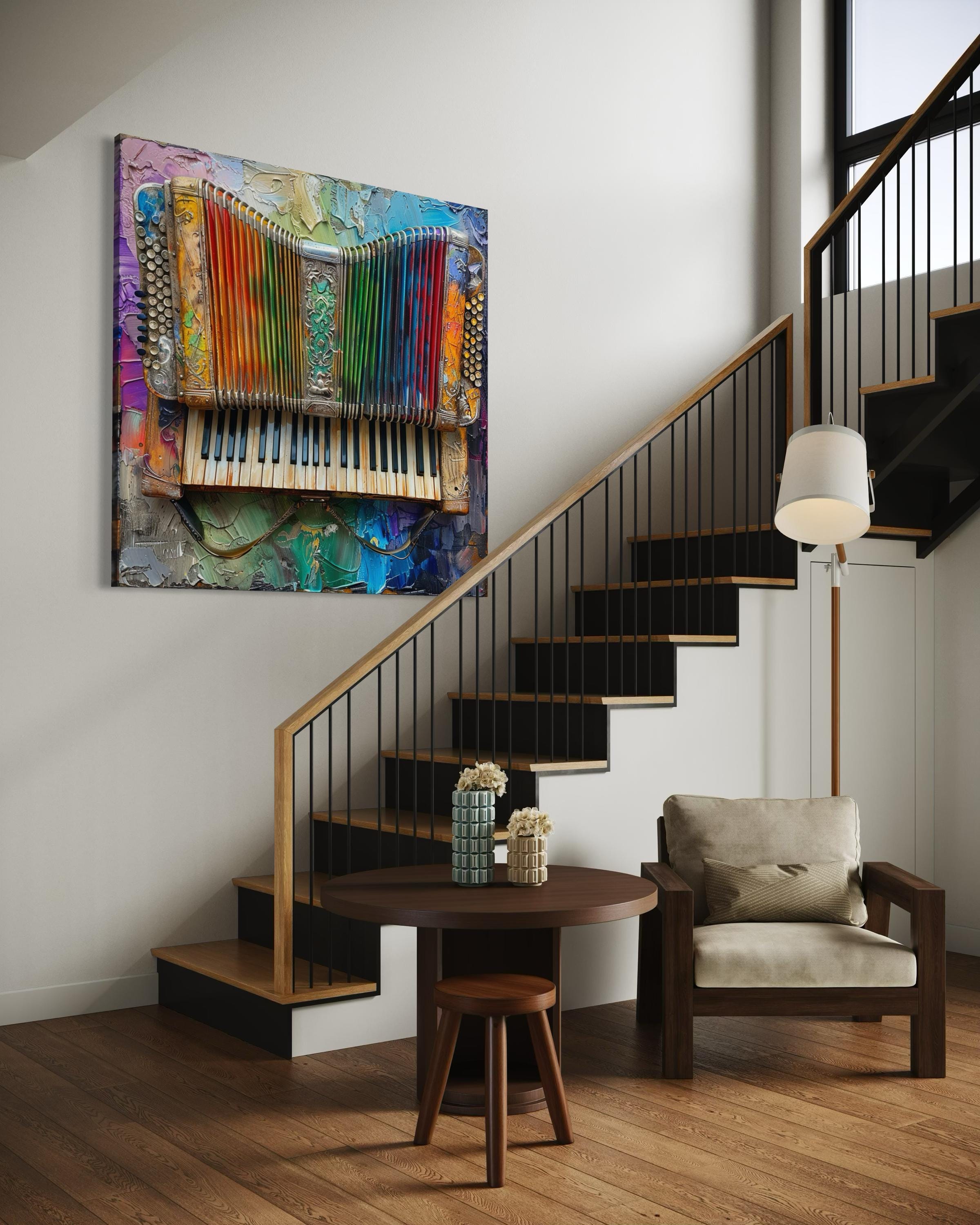 Colorful Vintage Accordion Painting - Bold Music Room Decor, Unique ...
