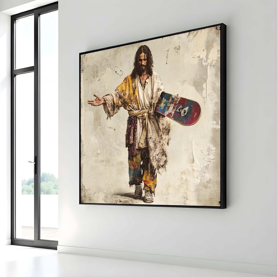 Skater Jesus Canvas, Modern Jesus Art, Urban Spiritual Wall Decor ...