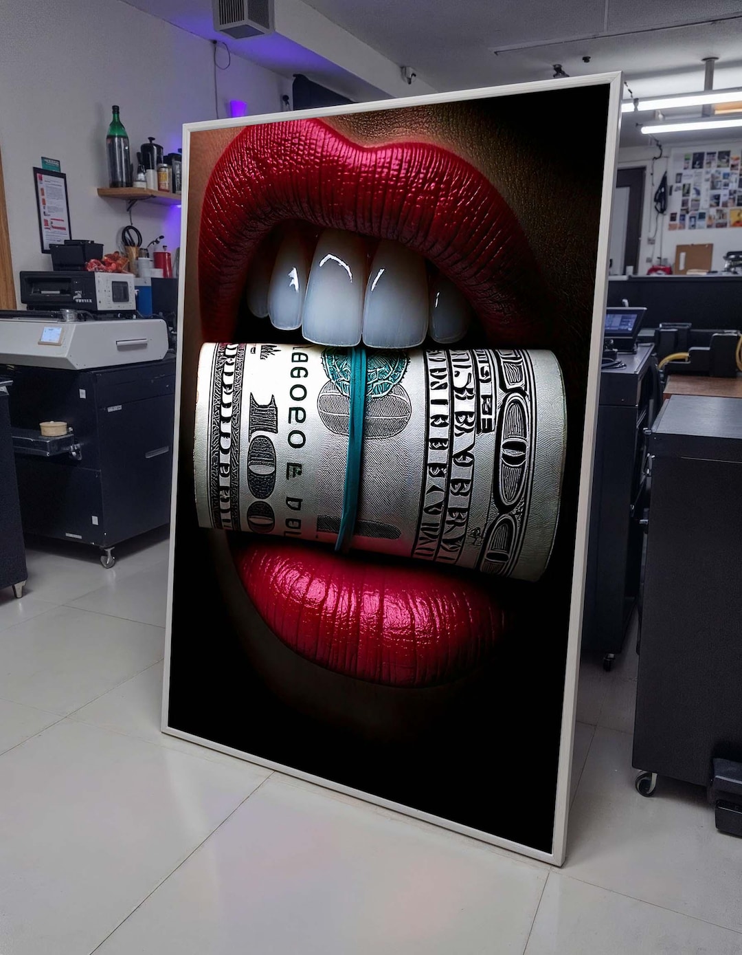 Money Lips Art, Bold Pop Art Money Portrait, Red Lips and Cash Wall ...