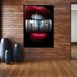 Money Lips Art, Bold Pop Art Money Portrait, Red Lips and Cash Wall ...