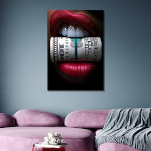 Money Lips Art, Bold Pop Art Money Portrait, Red Lips and Cash Wall ...