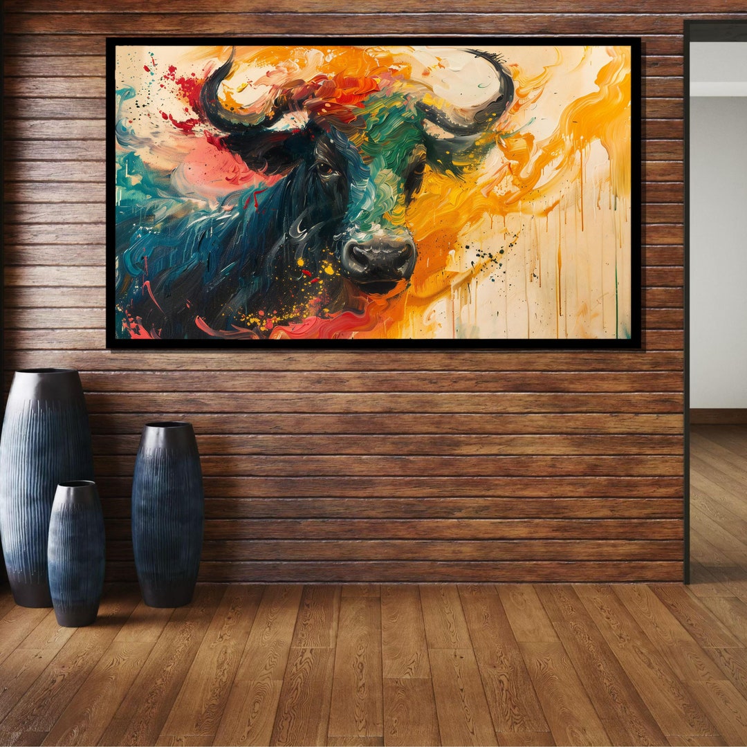 Abstract Bull Canvas Art, Colorful Bull Painting, Modern Animal Wall ...