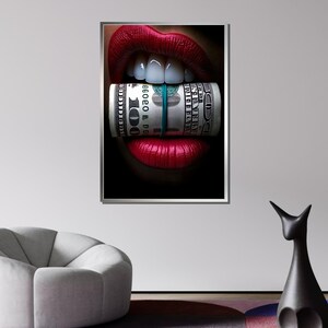 Money Lips Art, Bold Pop Art Money Portrait, Red Lips and Cash Wall ...