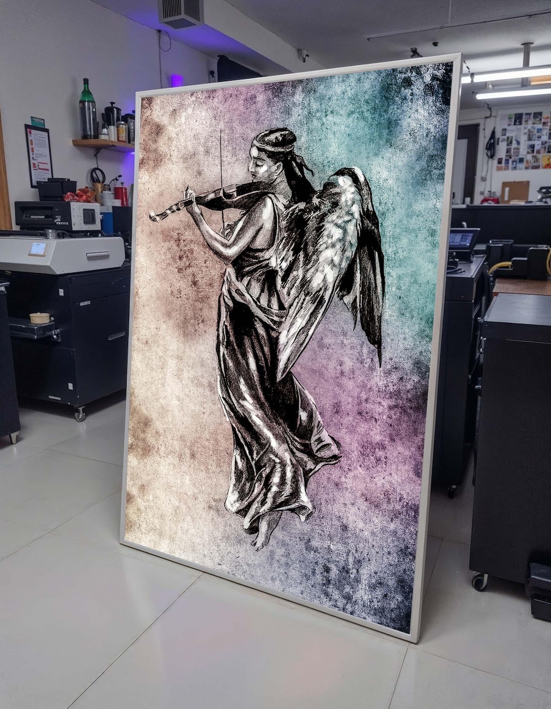 Angelic Violinist Canvas, Musical Angel Wall Art, Vintage Angel Playing ...