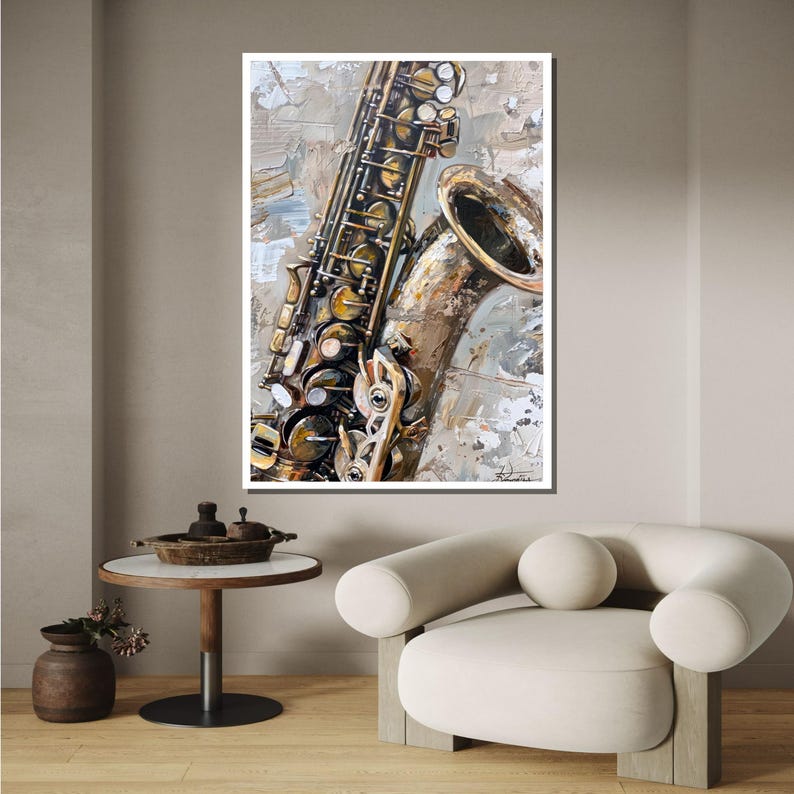 Saxophone Close-up Painting - Realistic Music Instrument Wall Art, Jazz ...