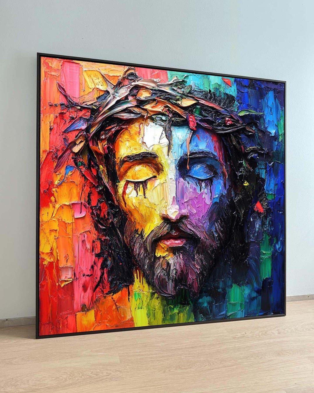 Colorful Jesus Portrait With Crown of Thorns - Modern Religious Wall ...
