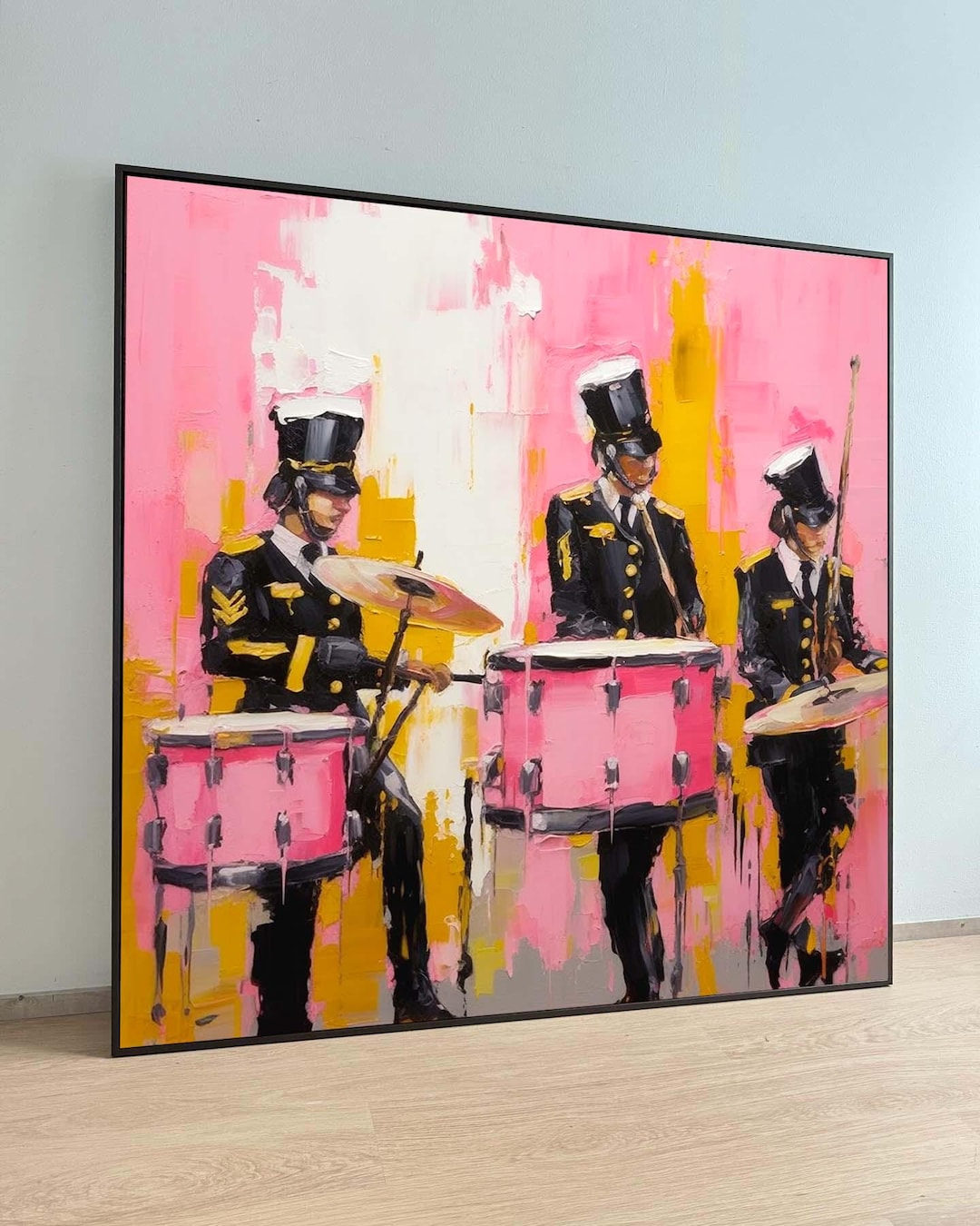 Marching Band Drummer Painting - Bold Pink and Yellow Music Art ...