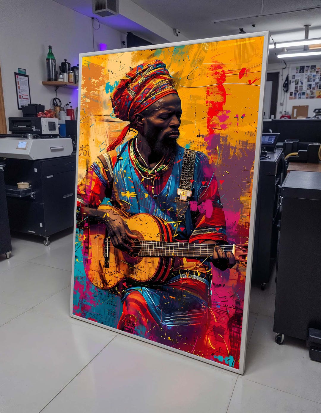 Colorful African Guitarist Canvas, Vibrant Musician Wall Art, Tribal ...