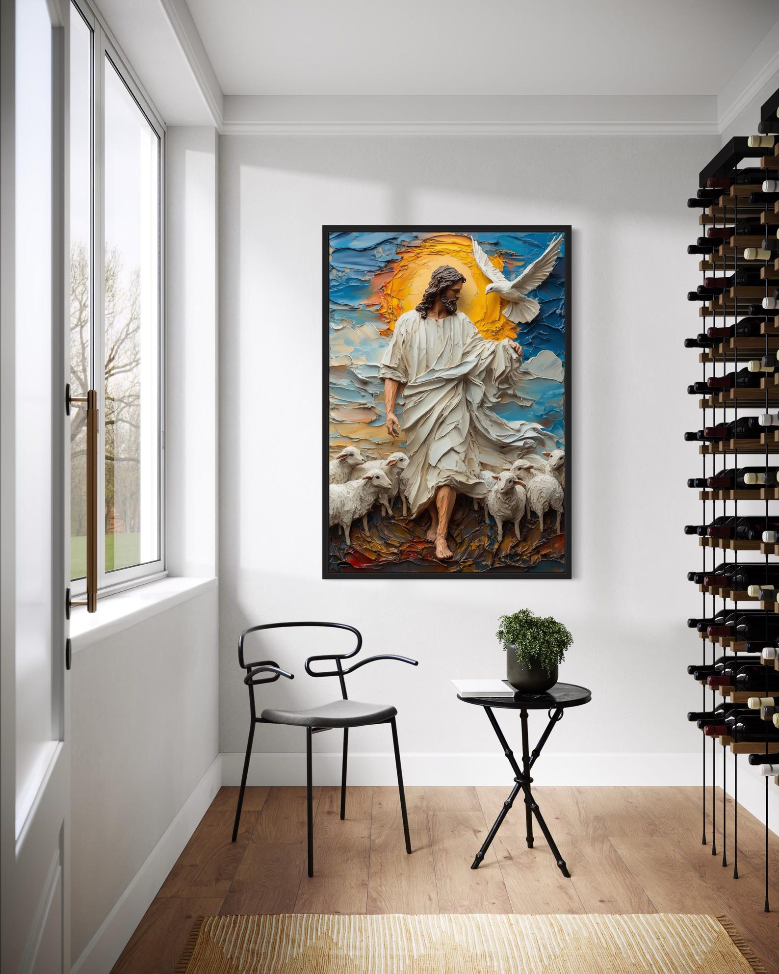 Jesus With Sheep Dove Canvas Print - 3D Impasto Painting Blue Sky ...