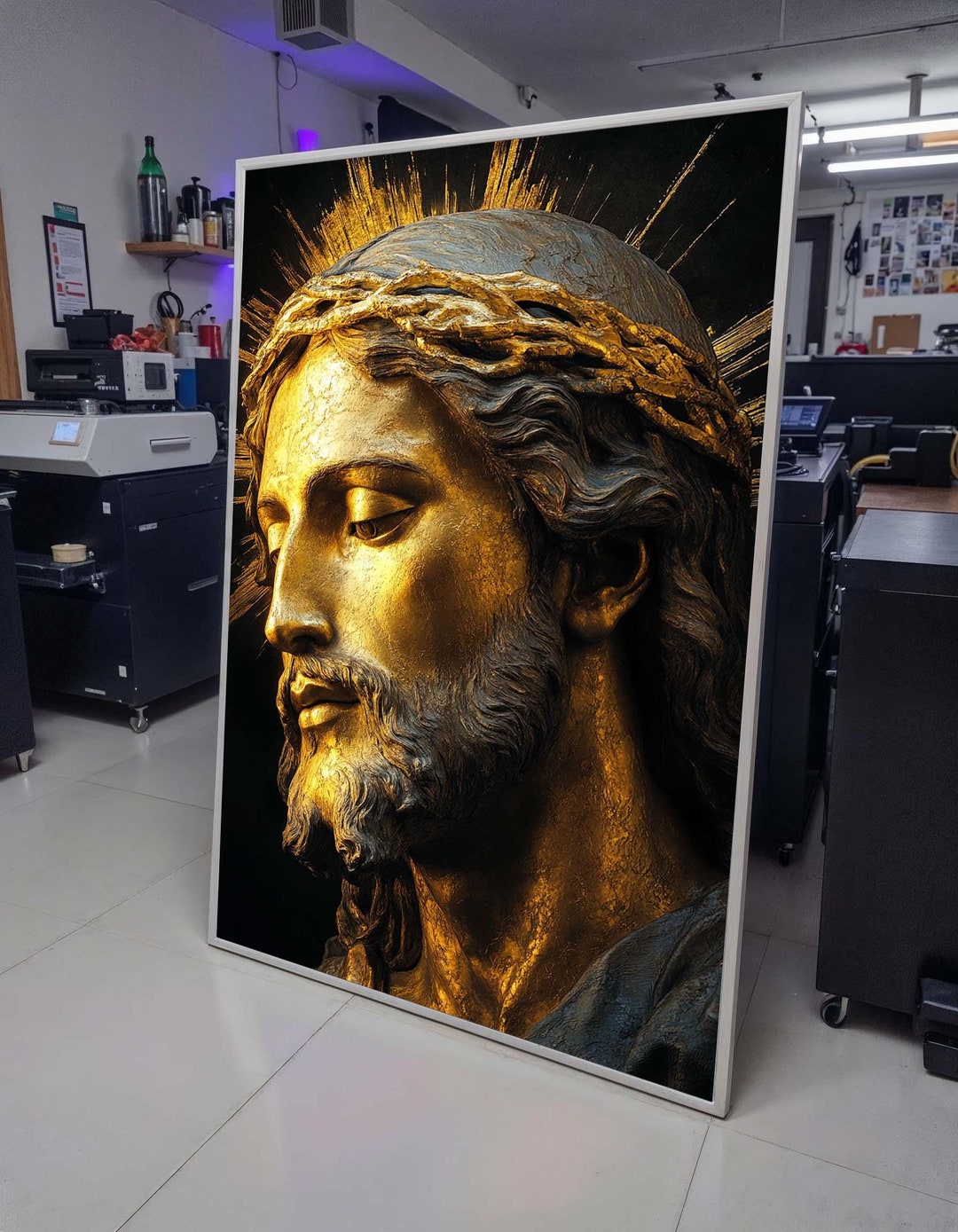 Golden Jesus Portrait With Crown of Thorns-religious Wall Art for ...