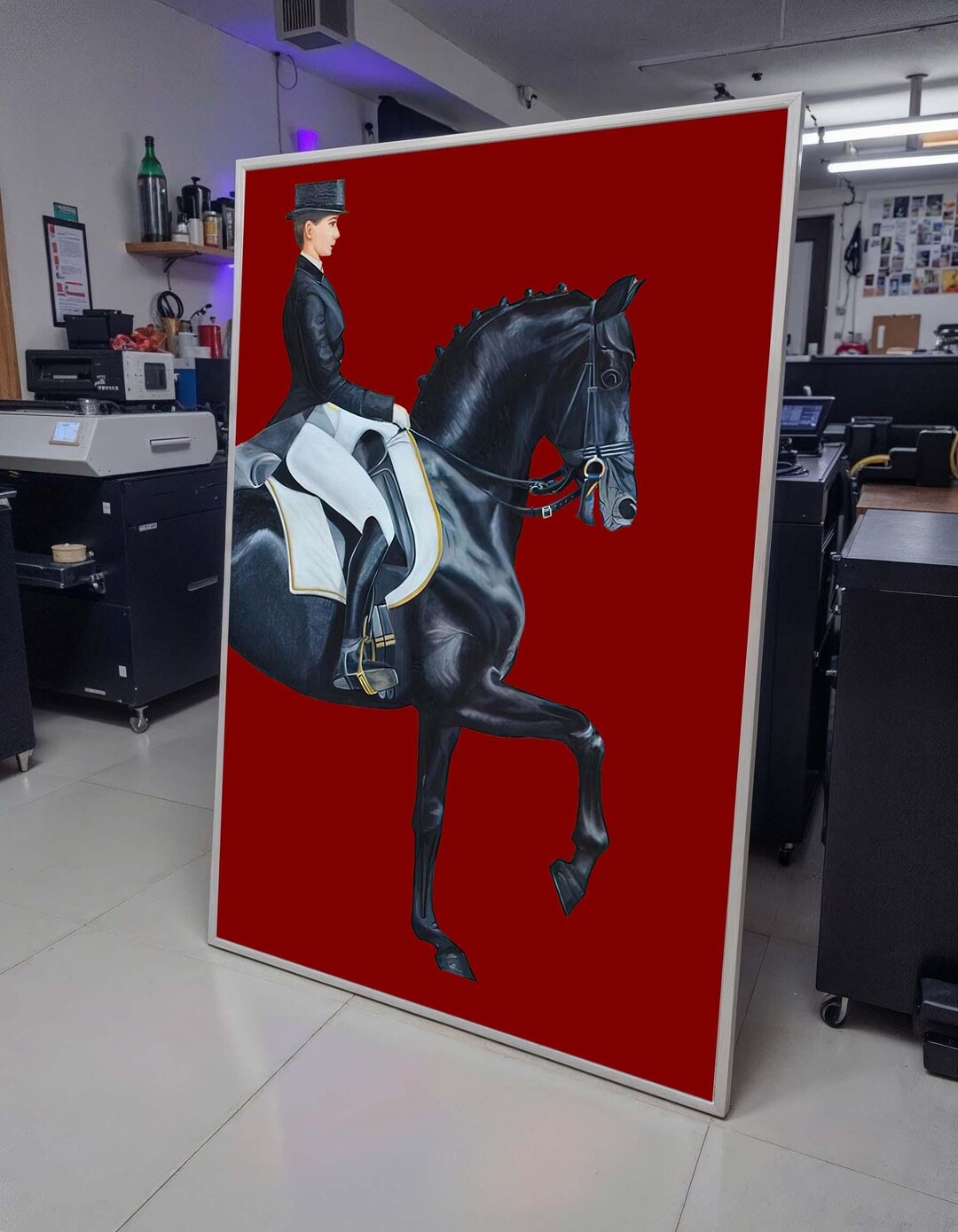 Equestrian Art Print-black Horse & Rider Painting, Stylish Dressage ...