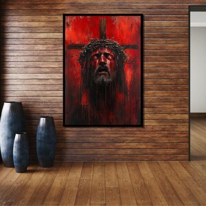 Intense Red Jesus Crucifixion Art - Passionate Religious Artwork With ...