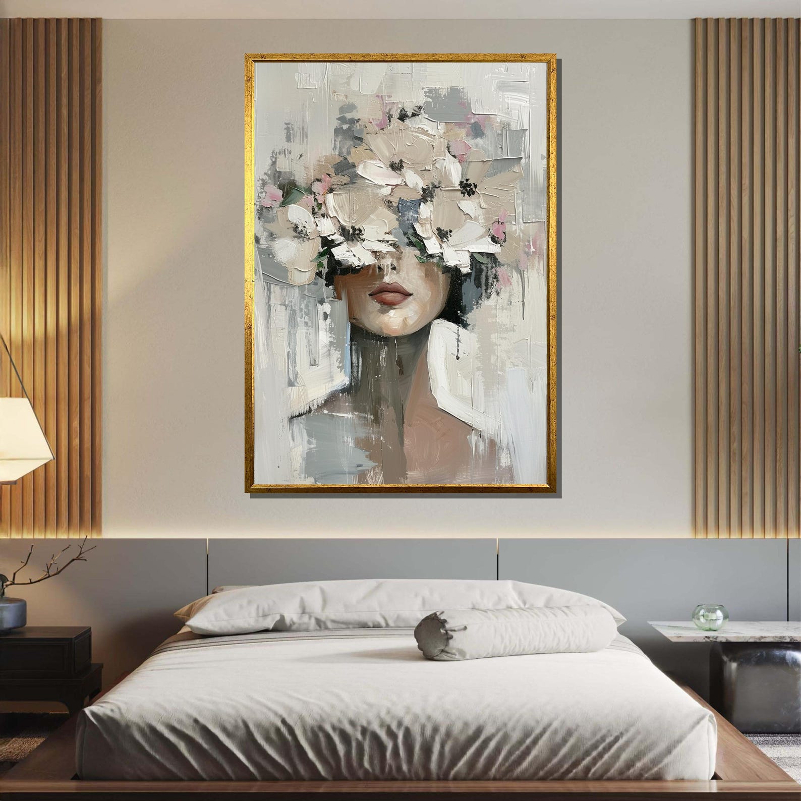 Abstract Floral Woman Portrait - Woman Wall Art, Modern Feminine Canvas ...
