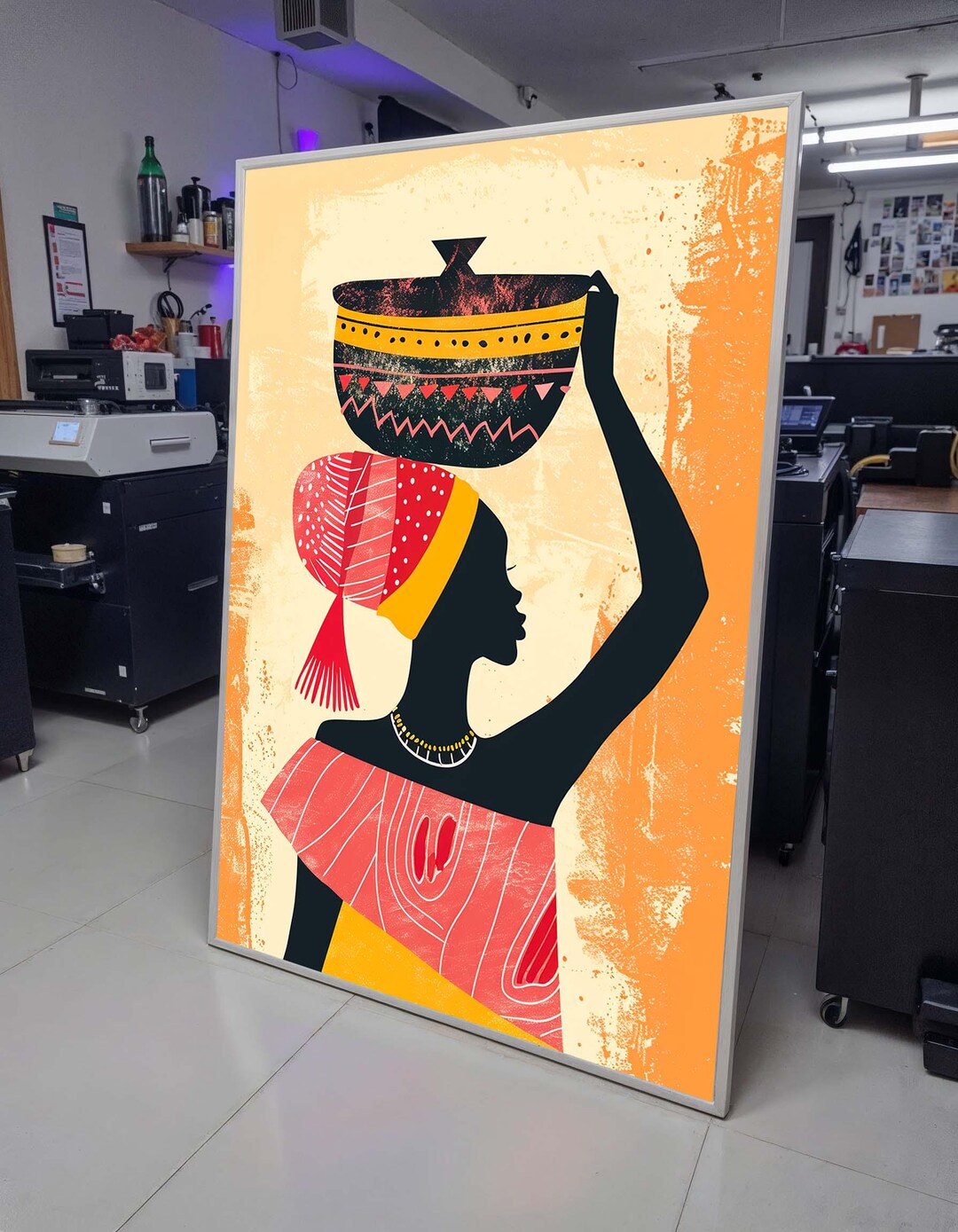 African Woman Silhouette Canvas, Colorful Tribal Wall Art, Traditional ...
