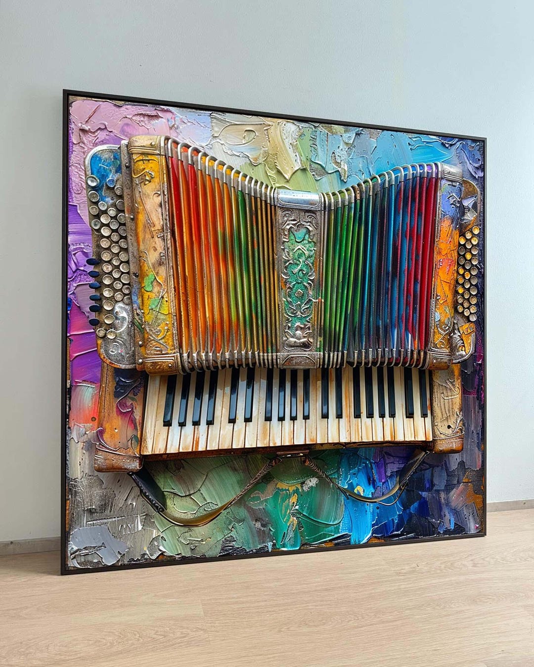 Colorful Vintage Accordion Painting - Bold Music Room Decor, Unique ...
