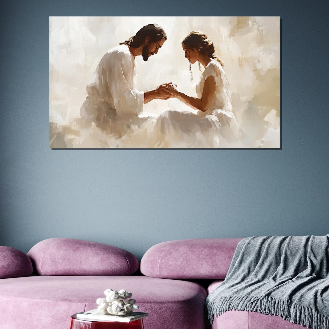 Jesus Comforting Woman Canvas, Healing Hands Artwork, Inspirational ...