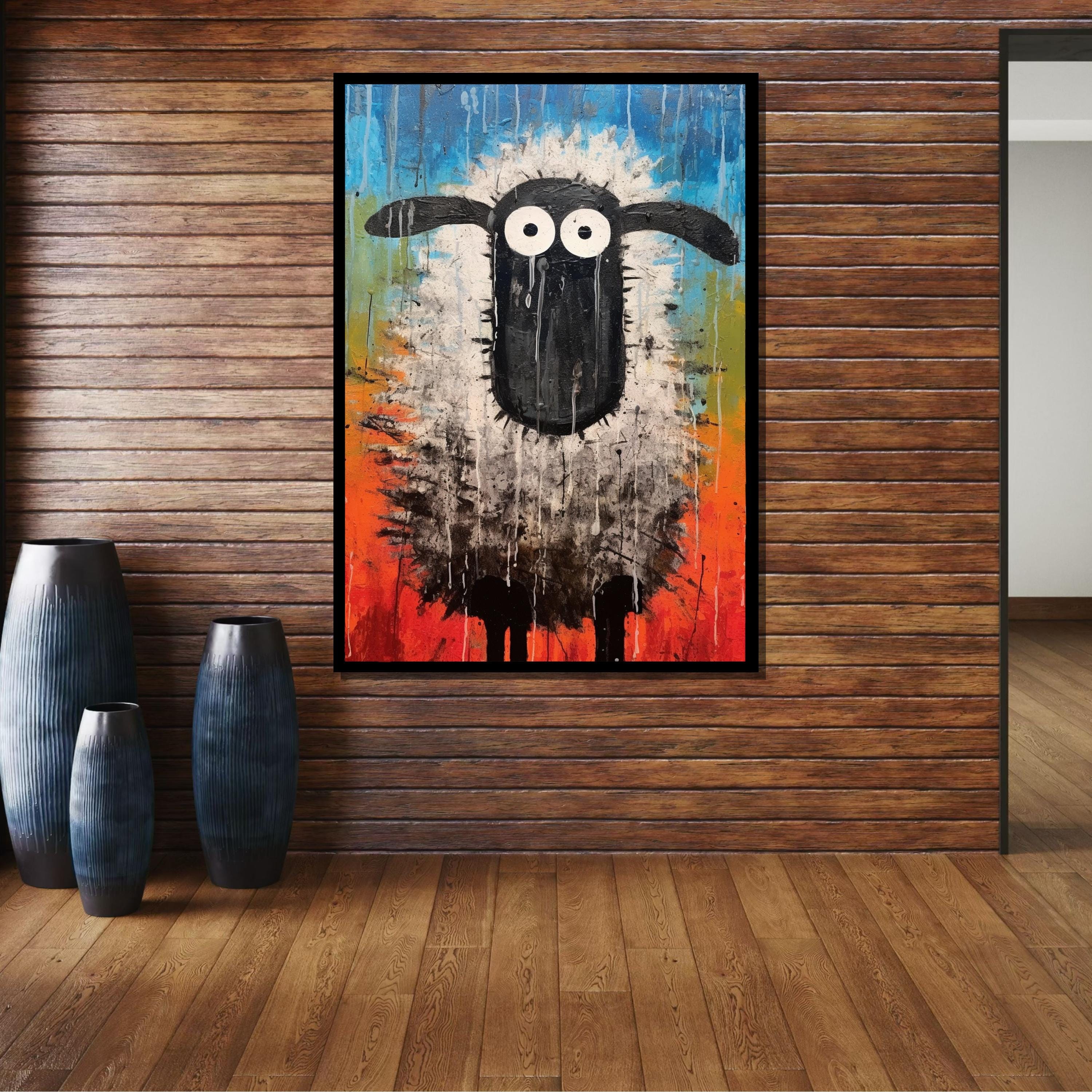 Whimsical Sheep Painting - Sheep Poster, Fun and Colorful Farm Animal ...