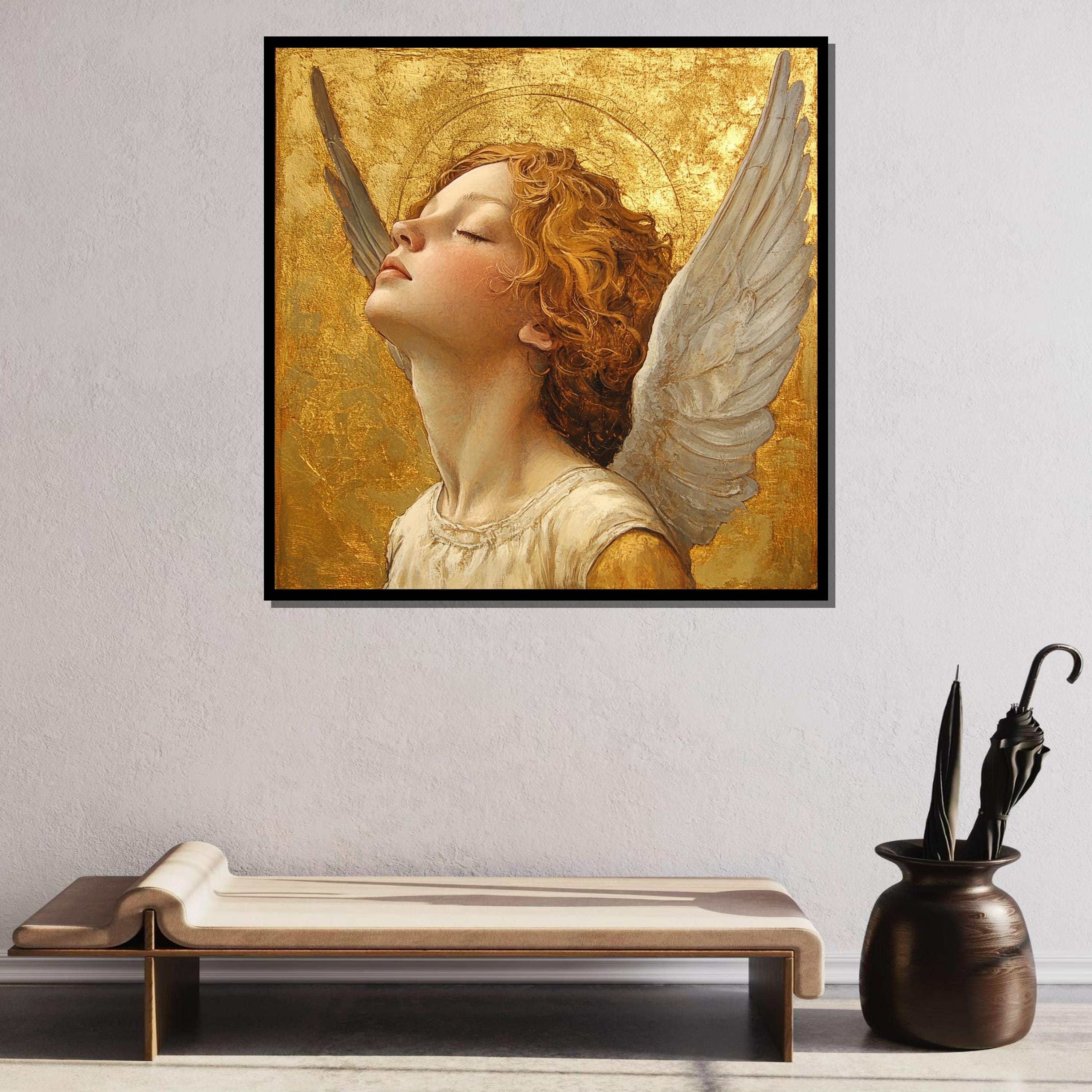 Golden Angel Portrait Canvas, Serene Angelic Art, Elegant Religious ...