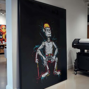 Quirky Skeleton Worker Art, Abstract Laborer Painting, Unique Gothic ...