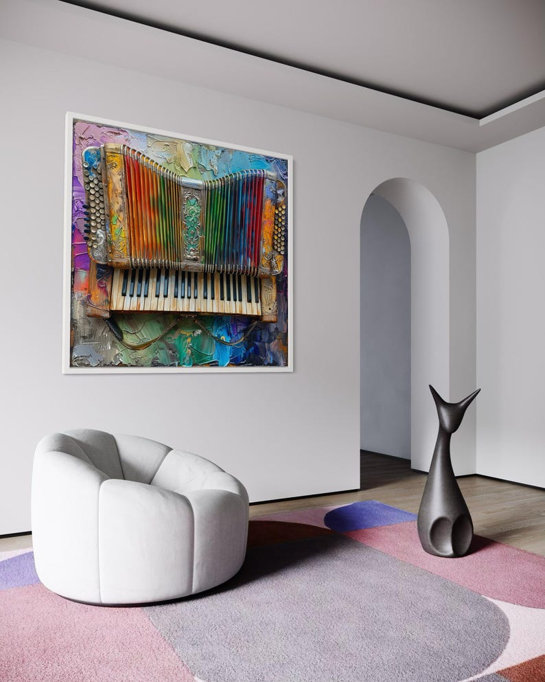 Colorful Vintage Accordion Painting Bold Music Room Decor, Unique Gift ...