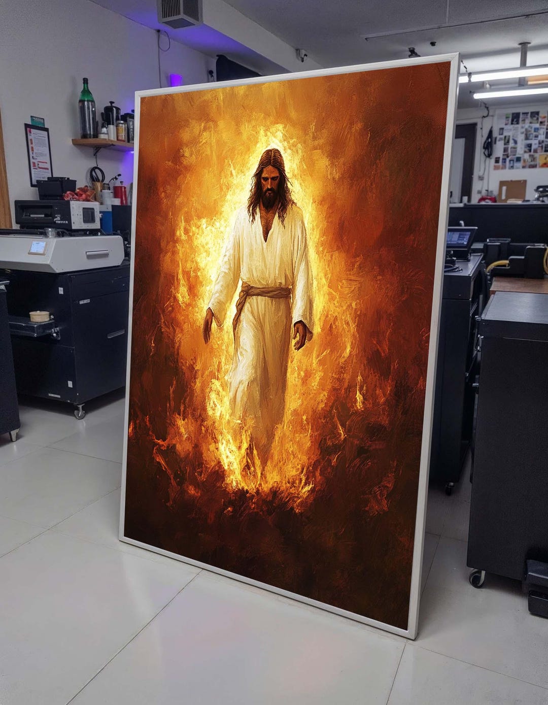 Jesus in Flames Canvas, Divine Fire Art, Powerful Religious Wall Decor ...