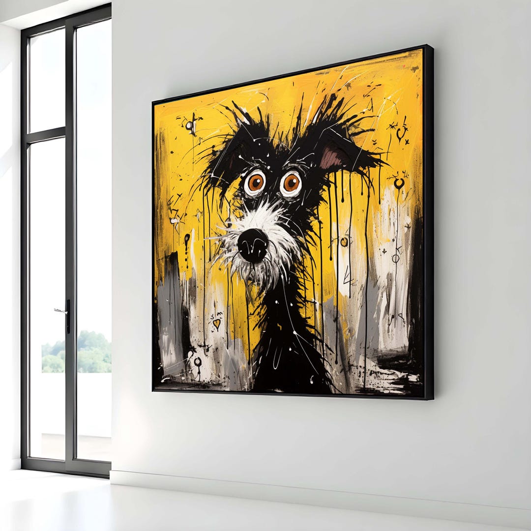 Dog Wall Art, Playful Scruffy Dog Canvas, Quirky Cartoon Animal Art ...