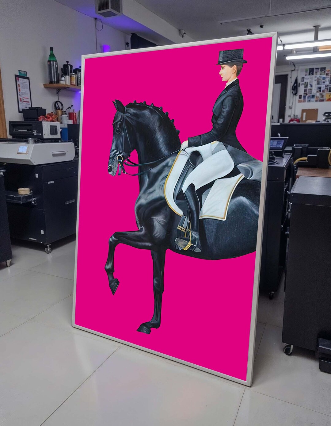 Equestrian Art Print-black Horse & Rider Painting, Stylish Dressage ...