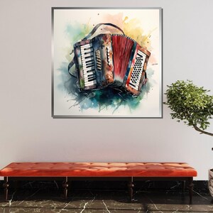 Colorful Vintage Accordion Painting - Bold Music Room Decor, Unique ...