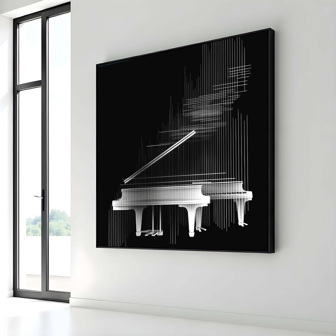 Abstract Piano Line Art Canvas, Modern Minimalist Piano Print, Black ...