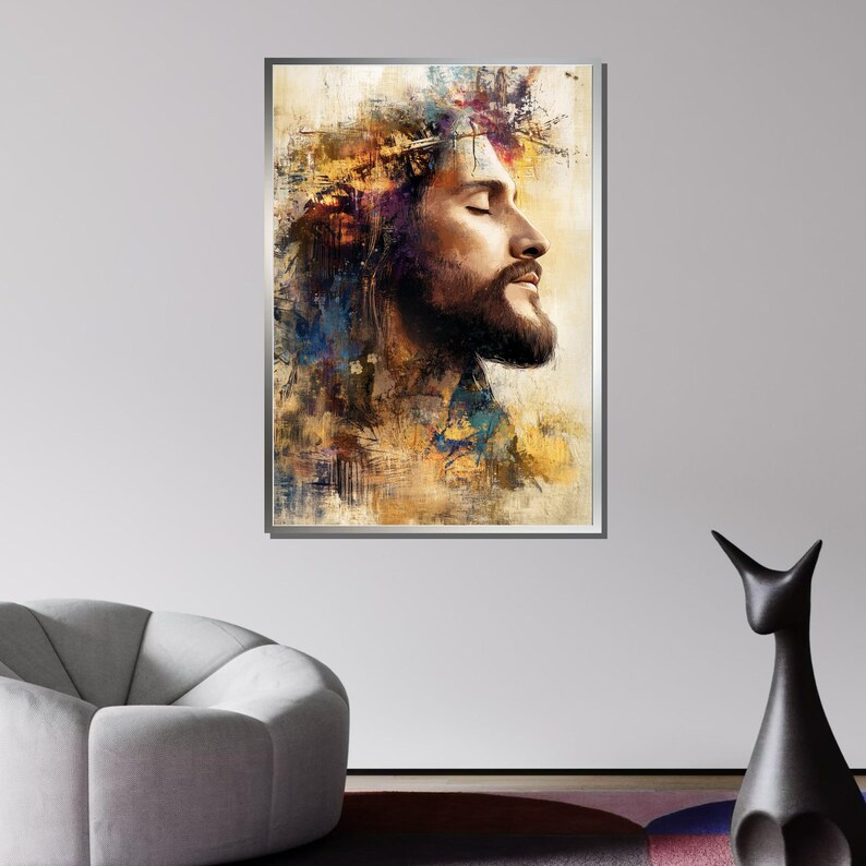 Abstract Jesus Christ Art With Crown of Thorns - Vibrant Christian Wall ...