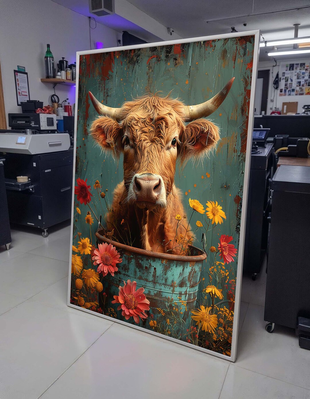 Highland Cow Floral Canvas,rustic Farm Animal Wall Art,country Decor ...