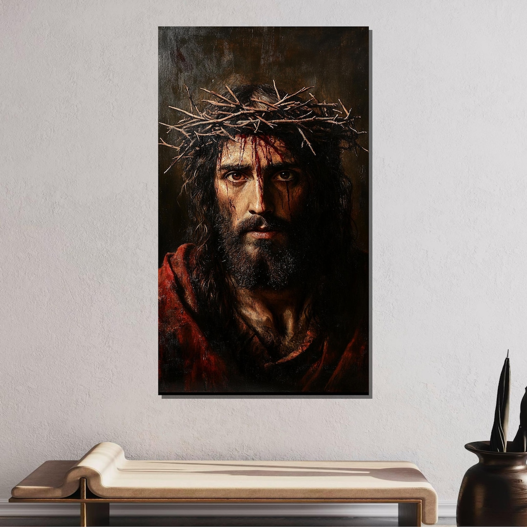 Jesus Crown of Thorns Portrait, Passion of Christ Canvas, Sacred ...