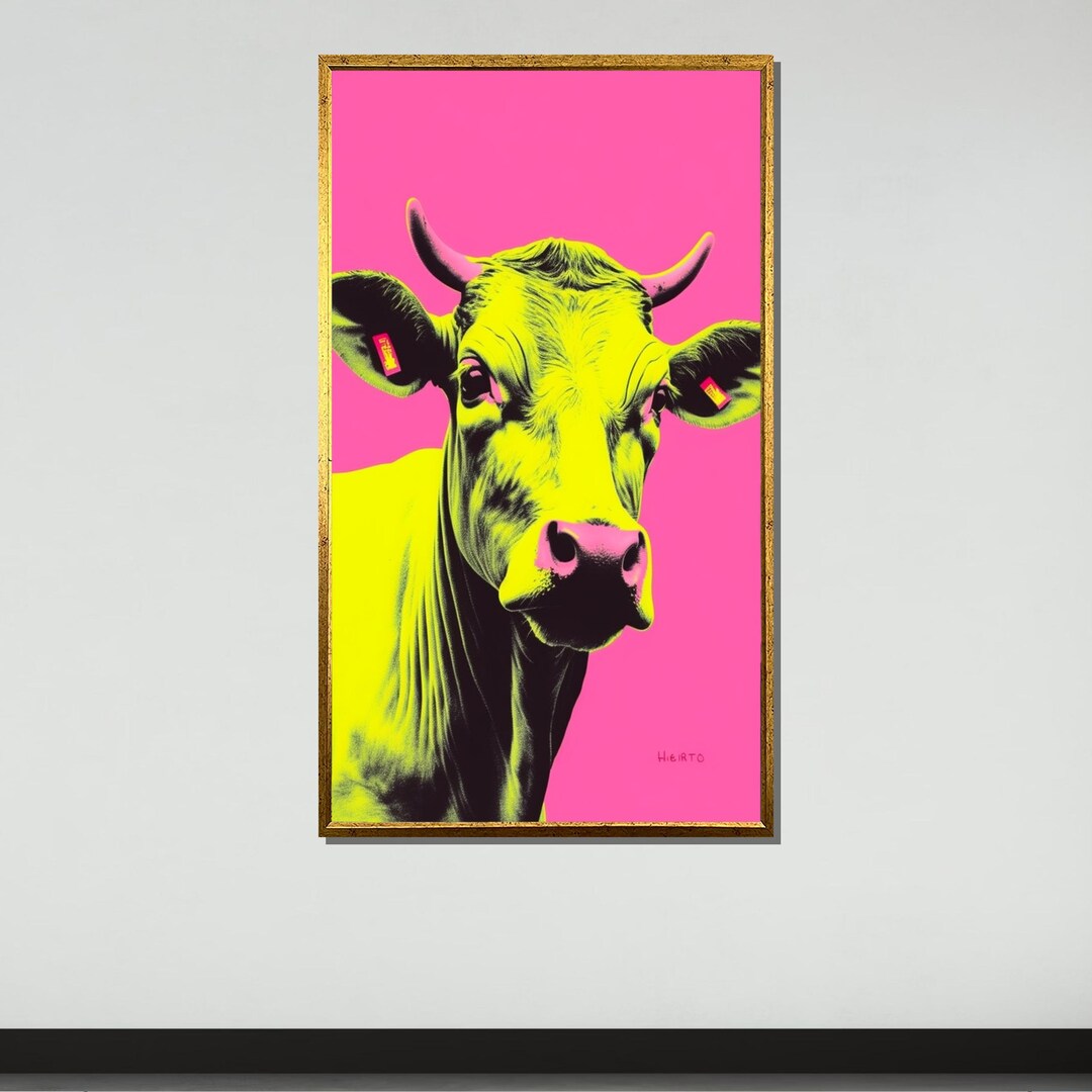 Neon Pop Art Cow Canvas, Vibrant Cow Portrait, Modern Pop Art Animal ...
