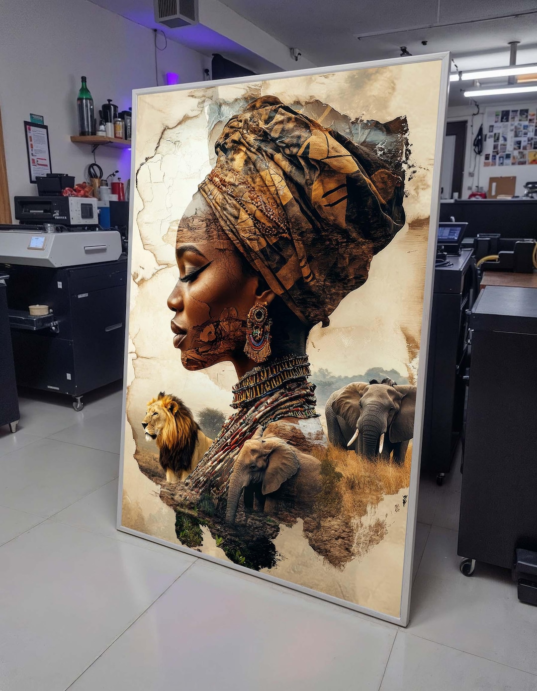 African Heritage Portrait, Tribal Woman With Wildlife, Cultural Collage ...