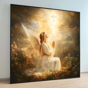 Angel in Prayer With Divine Light - Heavenly Spiritual Wall Art for ...