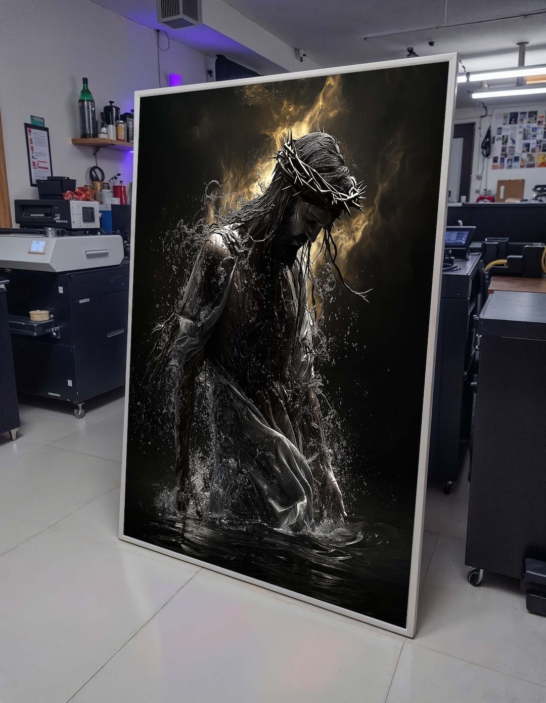 Sacred Reflection, Jesus in Water With Crown of Thorns, Dramatic ...