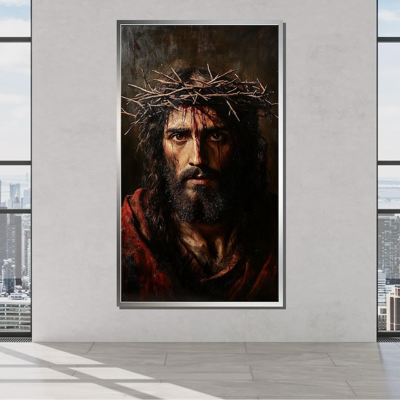Jesus Crown of Thorns Portrait, Passion of Christ Canvas, Sacred ...