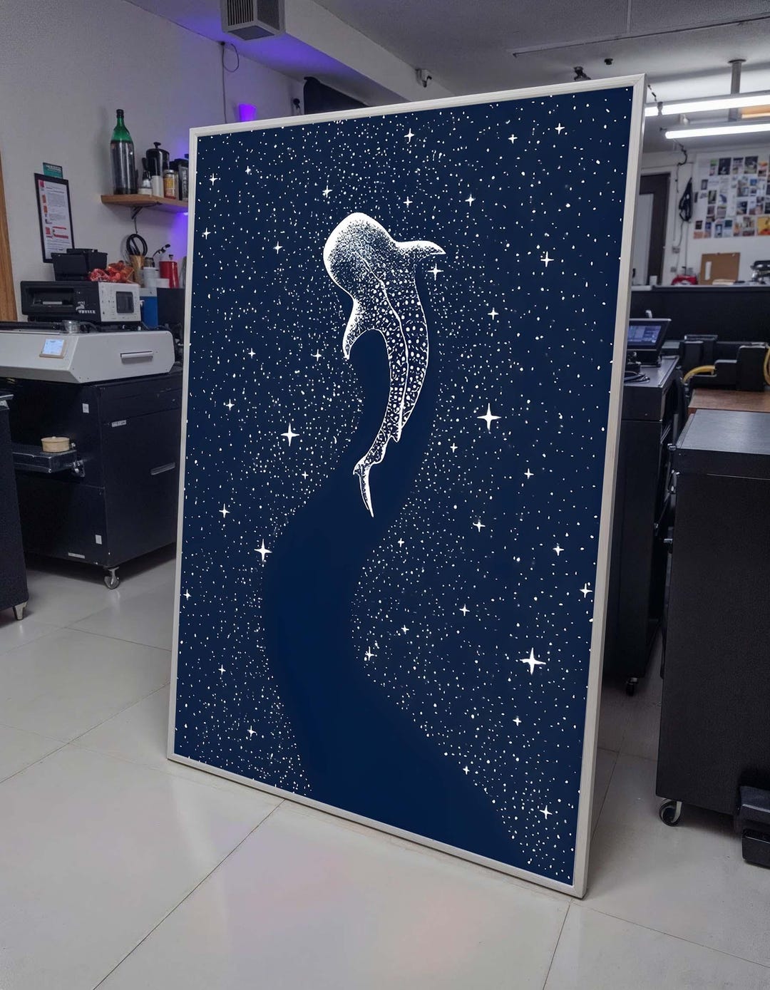 Celestial Whale Shark Art Print, Starry Ocean Night Wall Art,dreamy ...