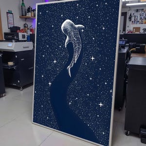 Celestial Whale Shark Art Print, Starry Ocean Night Wall Art,dreamy ...