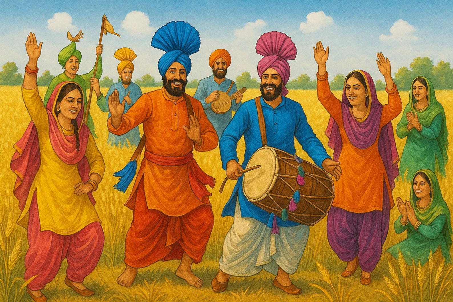 Vibrant Punjabi Village Art – Traditional Bhangra Dance | Cultural Wall ...