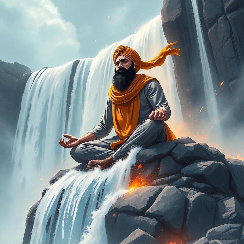 Serenity of the Falls: Sikh in Deep Meditation - Etsy