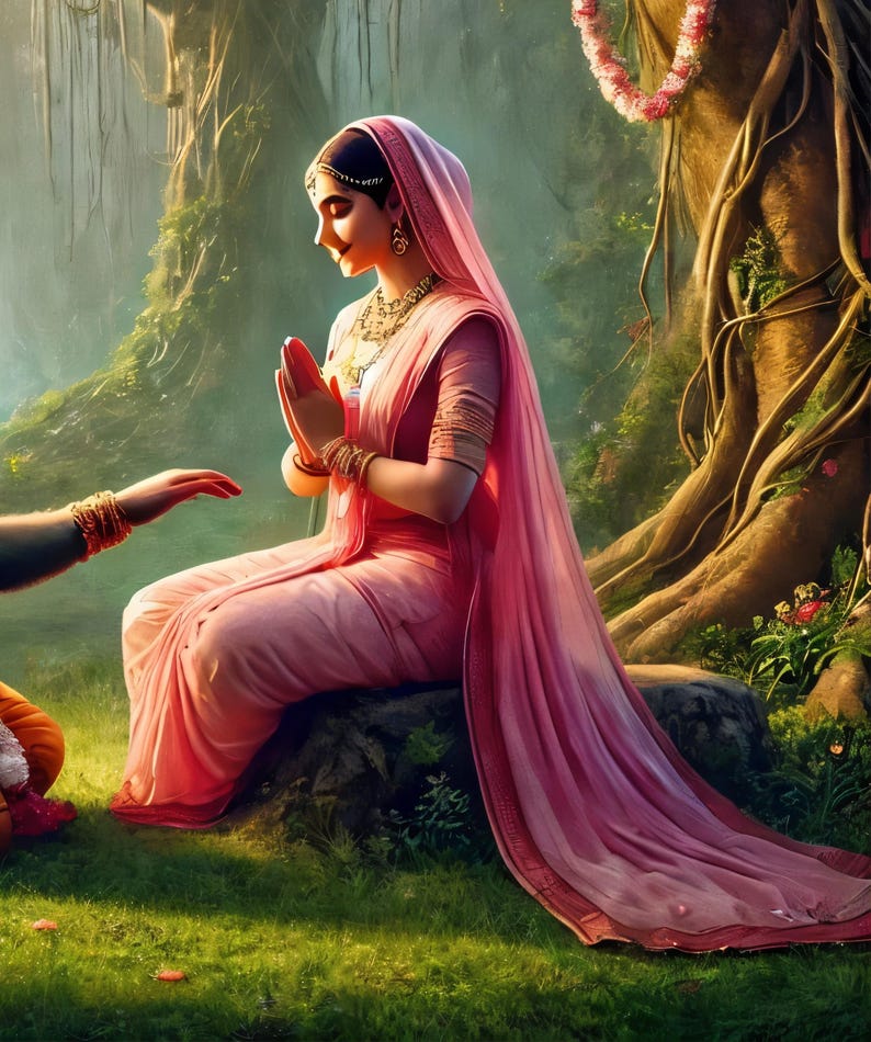 Hanuman Meets Sita Digital Art Print – Divine Hindu Mythology Wall ...