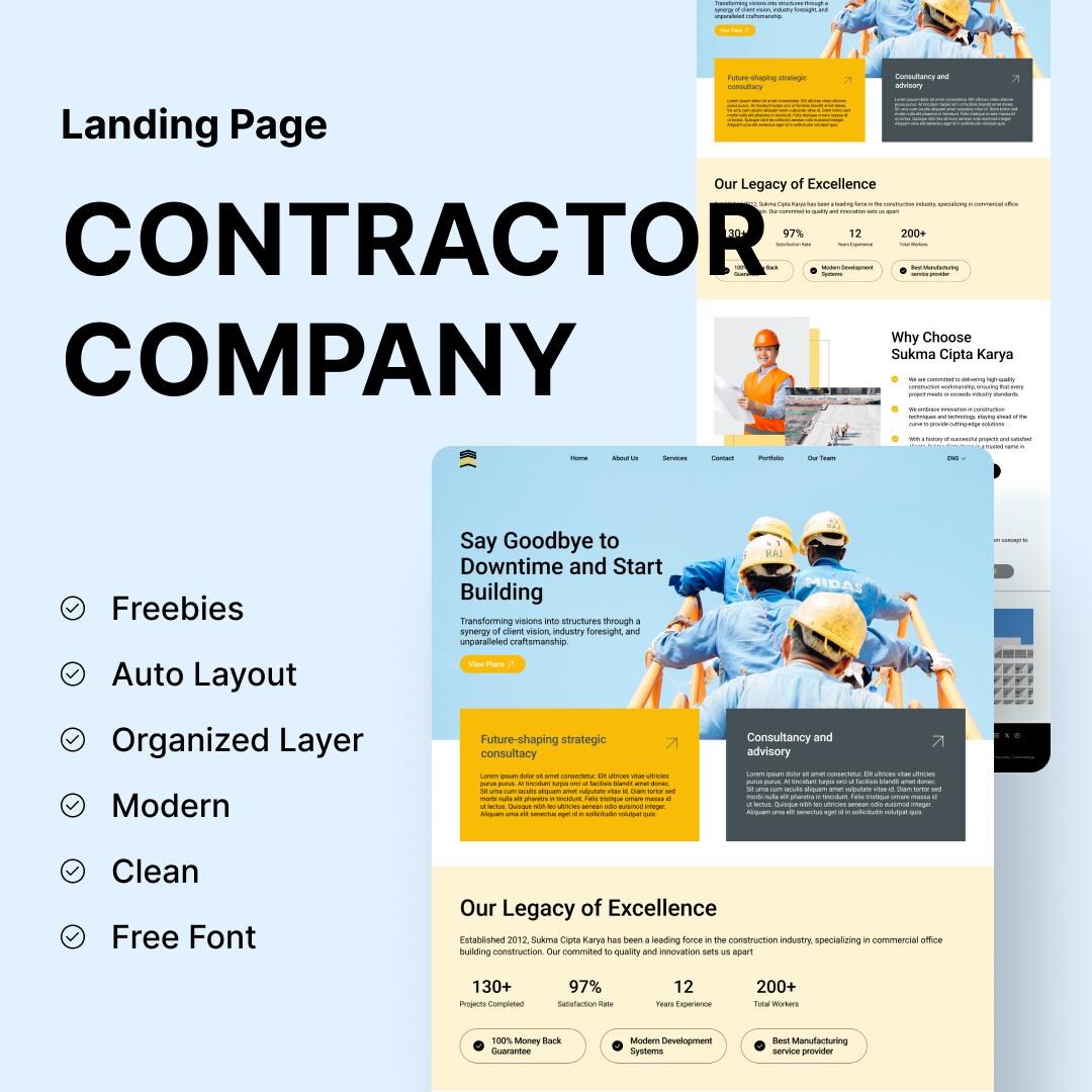 Clean and Minimalist Landing Page Design, Website Design for Contractor ...