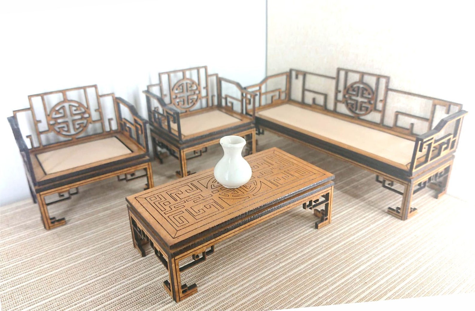 Chinese Furniture Living Room Set With 2 Armchairs 1 Sofa - Etsy