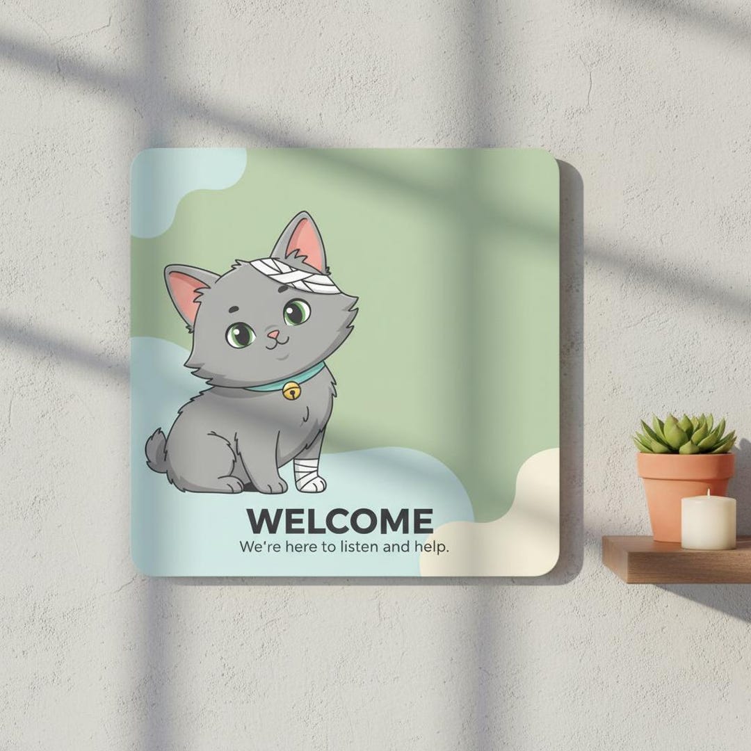 Cat Welcome Sign - Clinic Signage, Kawaii Animal Art, Medical Office ...