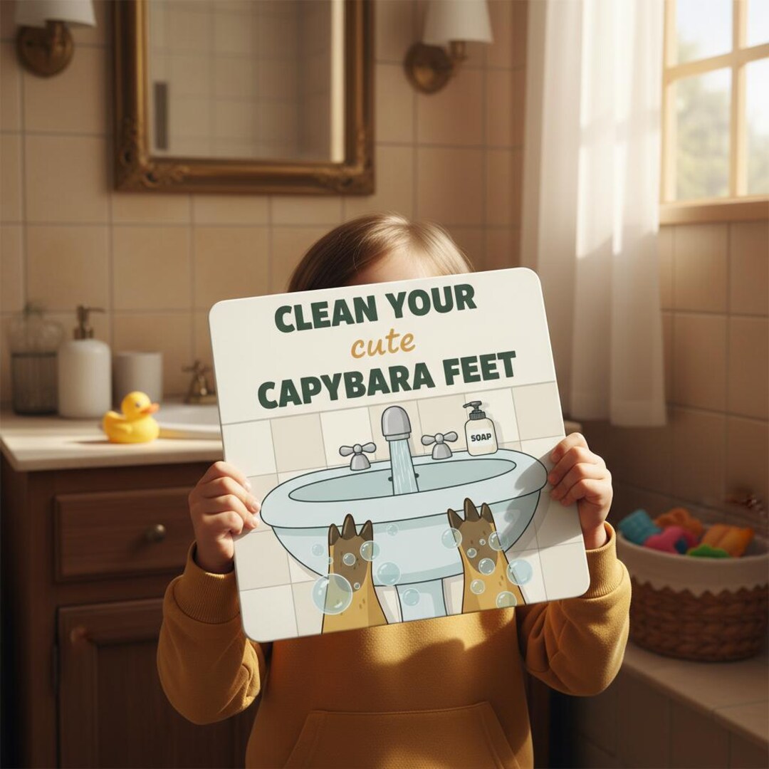 Animal Restroom Sign, Cute Capybara - Kids Bathroom Decor, Handwashing ...