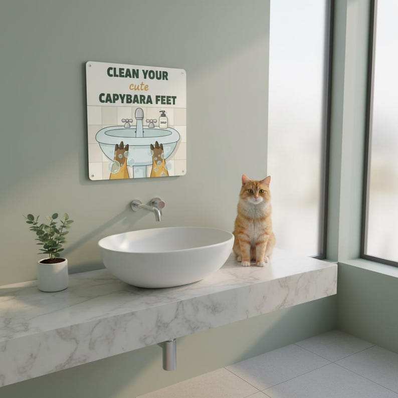 Animal Restroom Sign, Cute Capybara - Kids Bathroom Decor, Handwashing ...